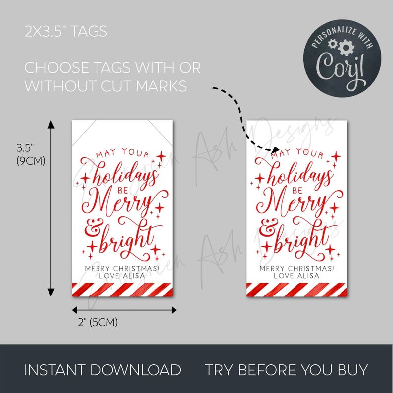 May Your Holidays Be Merry & Bright Gift Tag Template, Printable ...