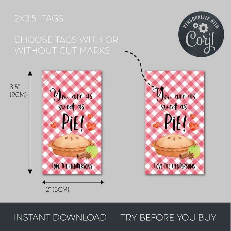 Printable Pie Gift Tag Template, Editable You Are as Sweet as Pie Favor ...