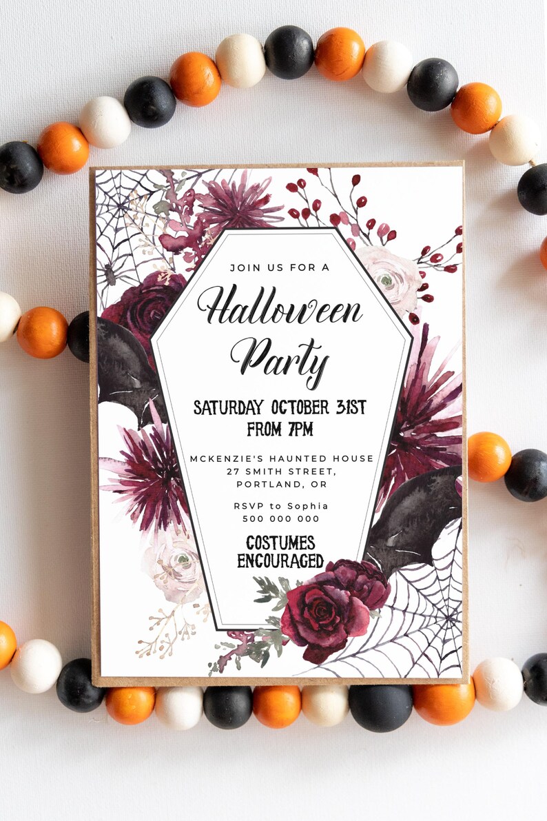 Adult Halloween Party Invitation Template Printable Floral - Etsy