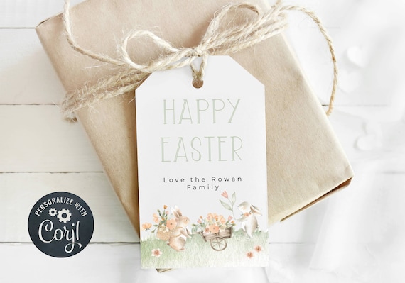 Easter Bunny Floral Gift Tag Template Printable Easter Basket - Etsy