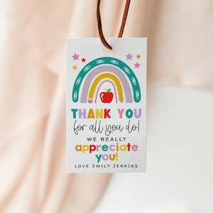 Teacher Appreciation Gift Tag Template, Printable Rainbow Apple Pencil ...