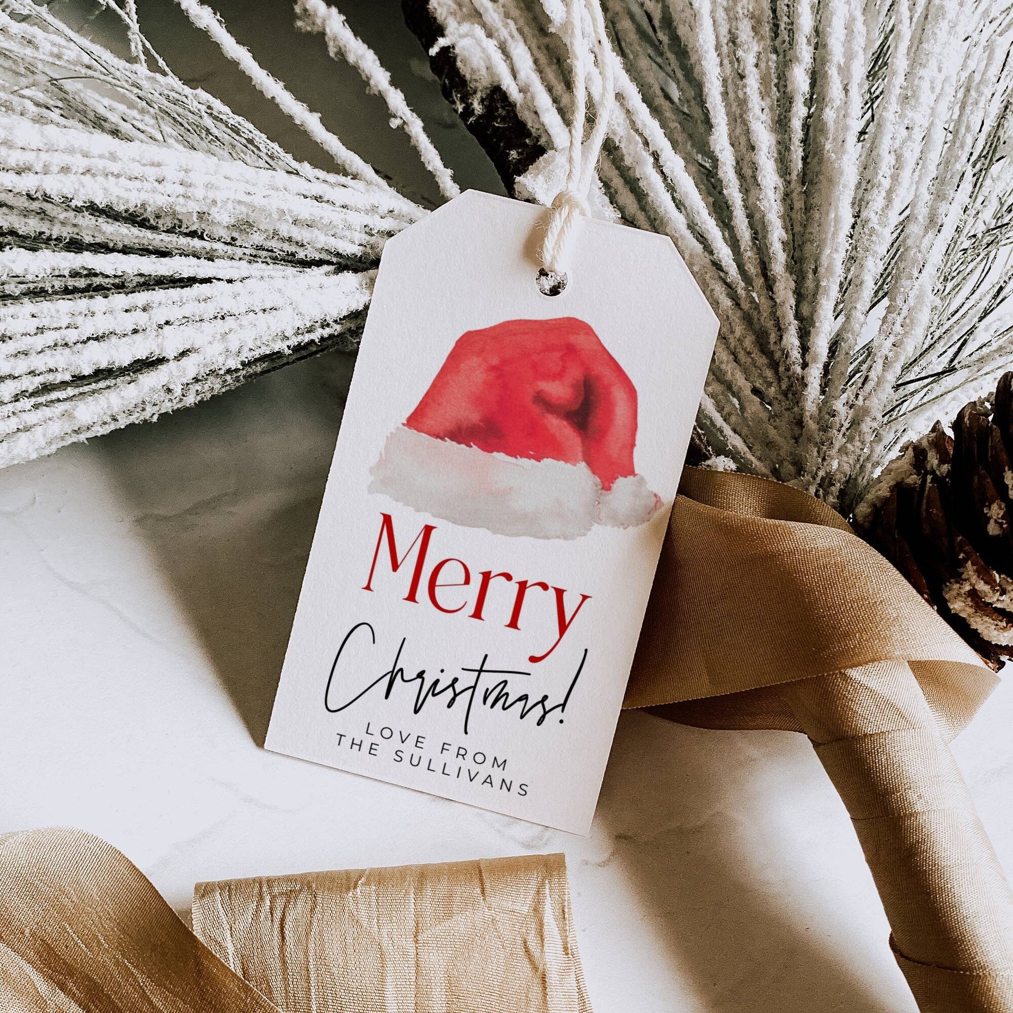Santa Hat Christmas Favor Tag Template, Printable Holiday Party Gift ...