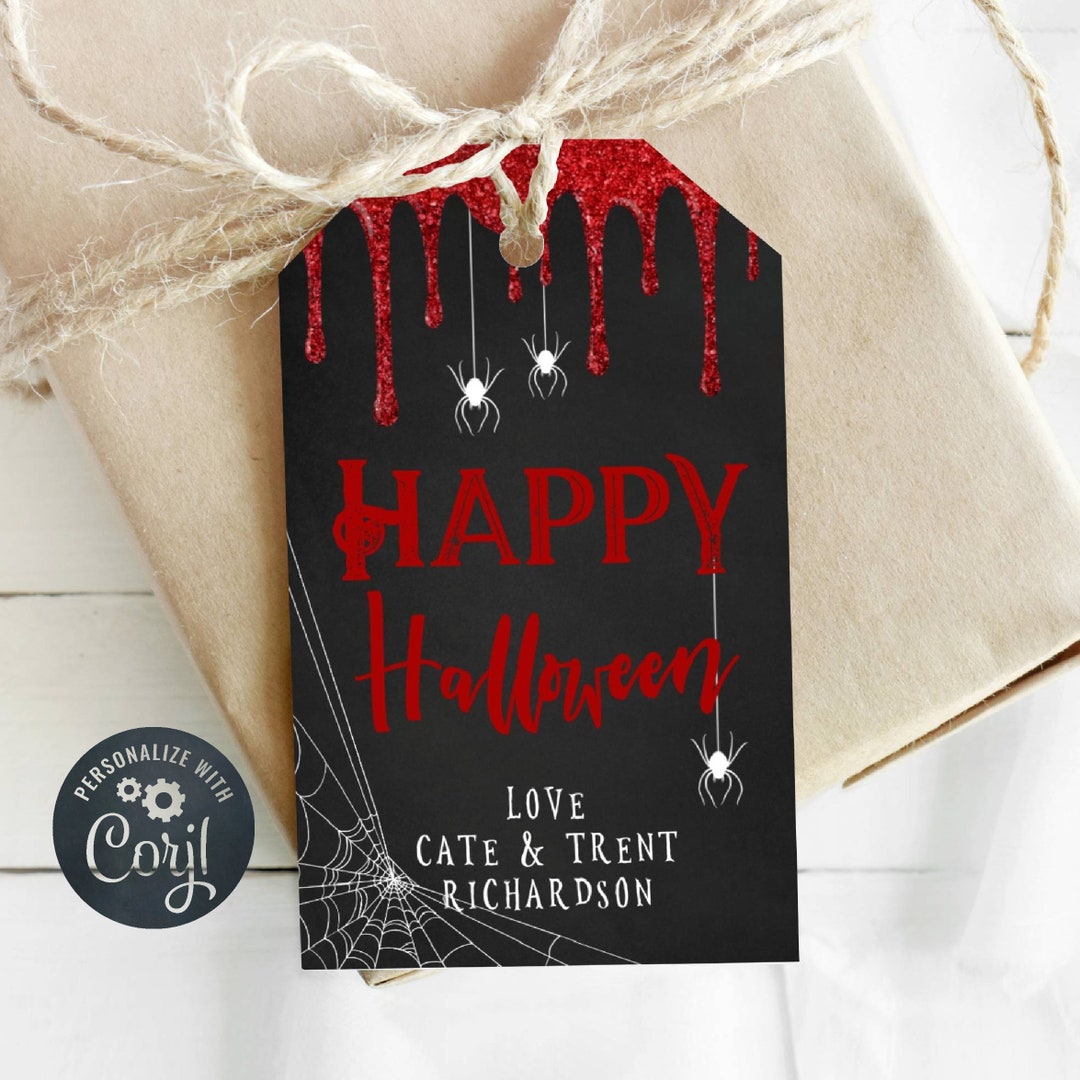 Vampire Blood Halloween Gift Tag Template, Editable Glitter Blood Drip ...