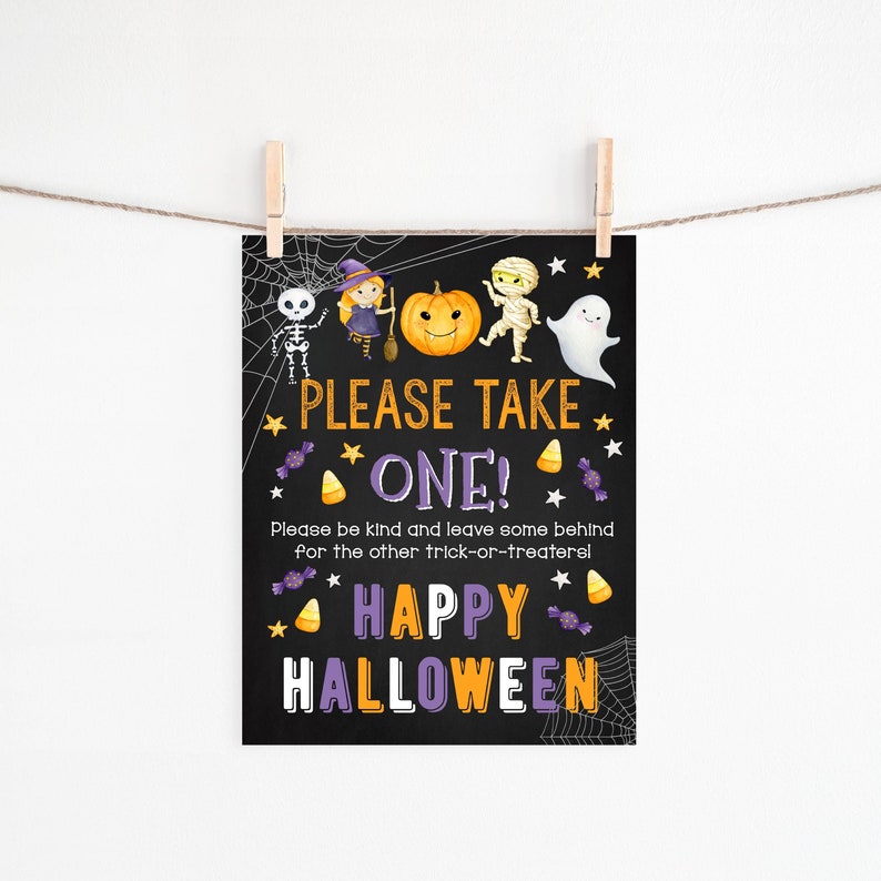 Printable Halloween Door Sign Template, Please Take One Poster, Trick ...