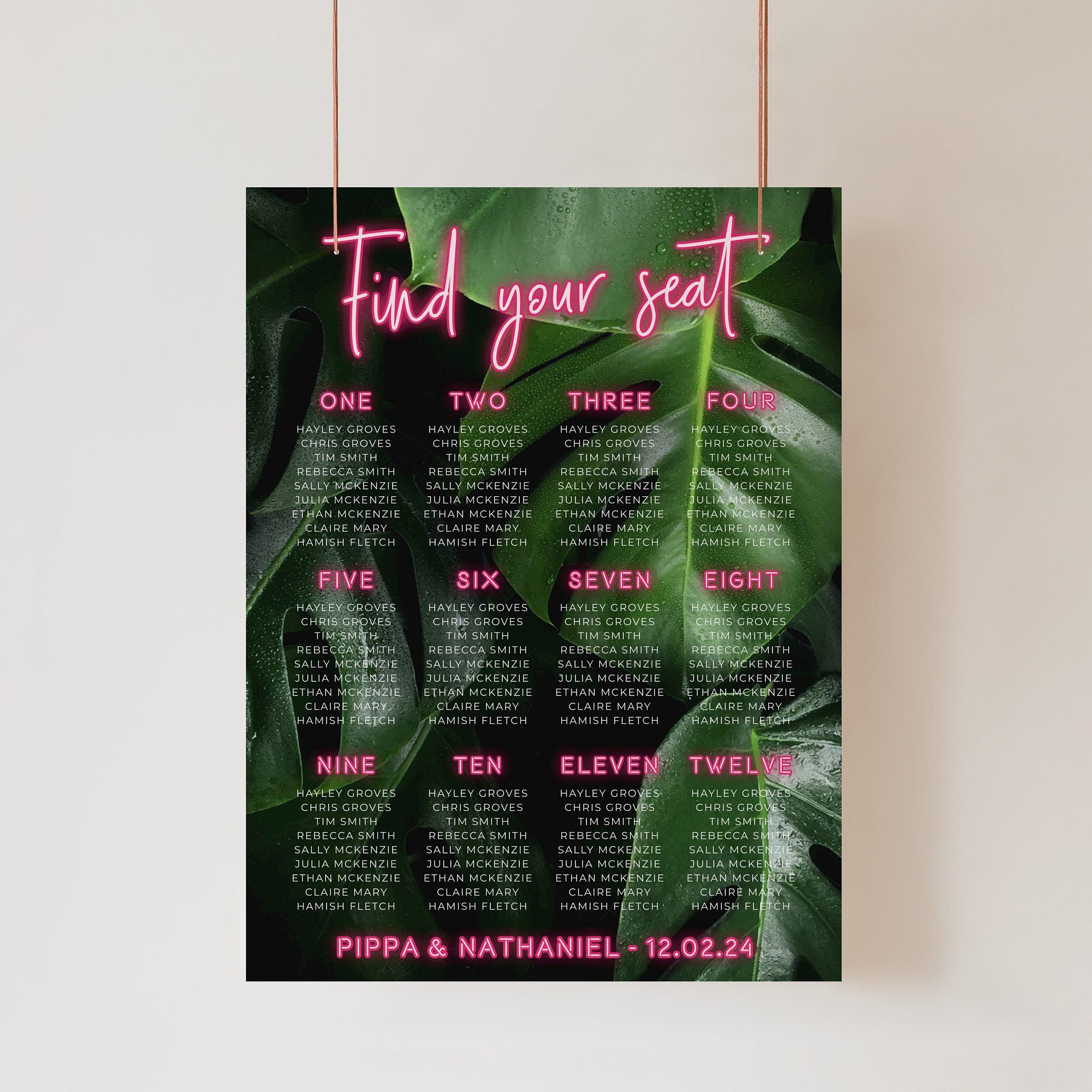 Neon Tropical Seating Chart Template, Printable Beach Destination ...