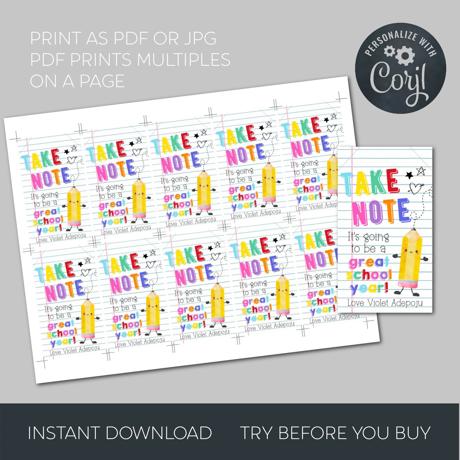 Take Note Back to School Gift Tag Template, Printable First Day of ...