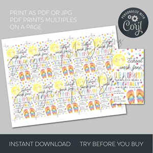 Summer Teacher Appreciation Gift Tag Template, Printable Flip Flops Out ...
