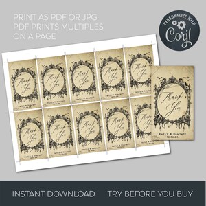 Halloween Gothic Frame Favor Tag Template, Printable Vintage Wedding ...