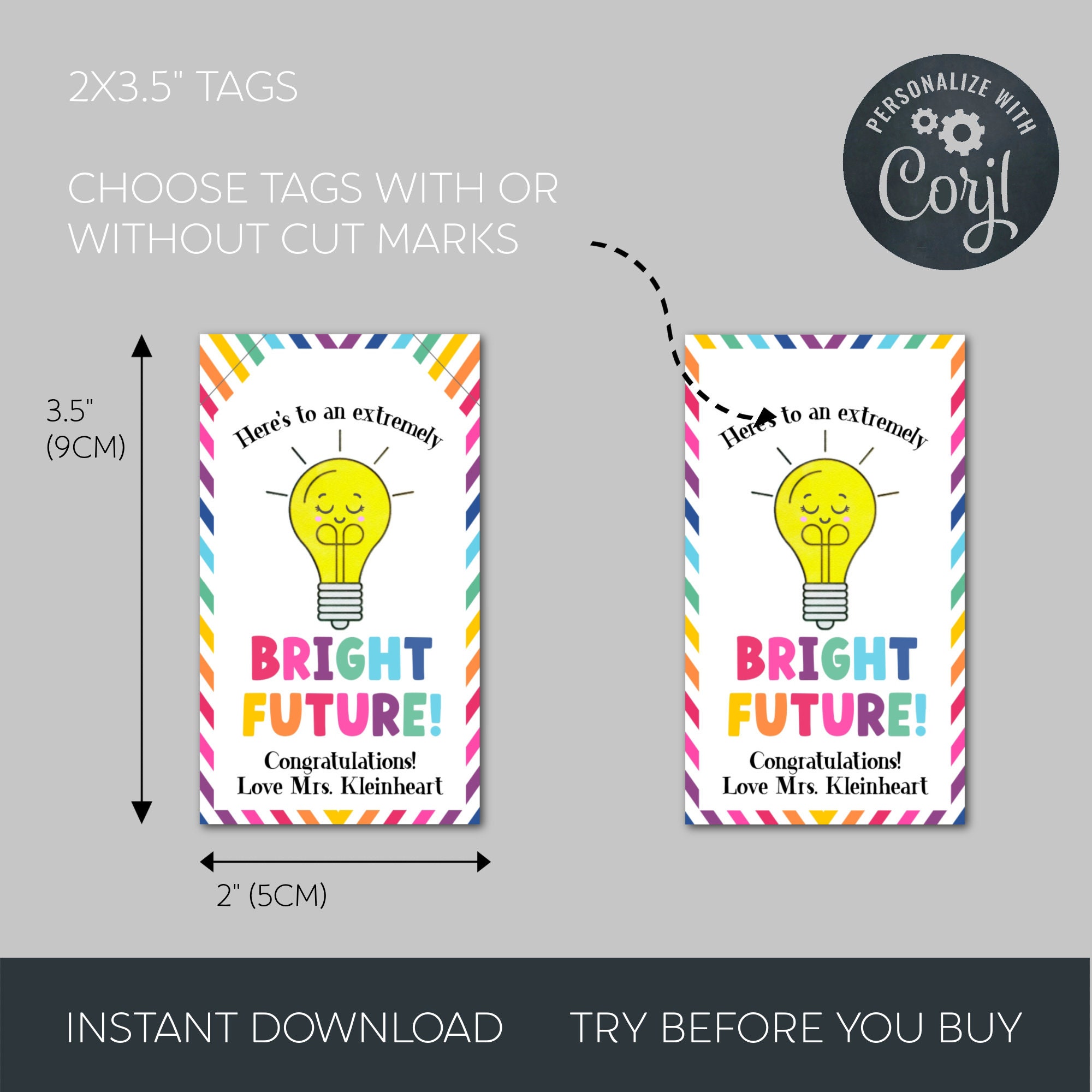 Here's to A Bright Future Gift Tag Template, Printable Light Bulb ...