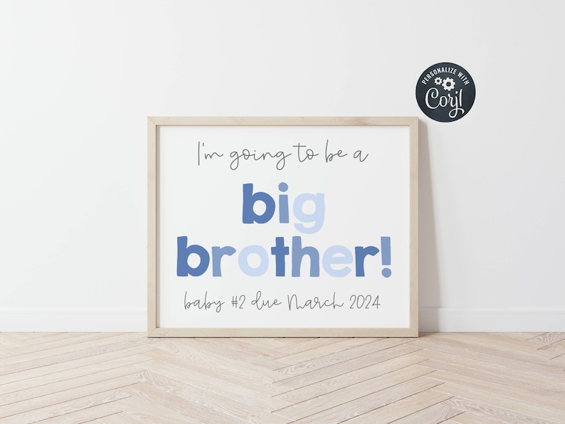 Modern Big Brother Announcement Sign Template Printable Blue - Etsy