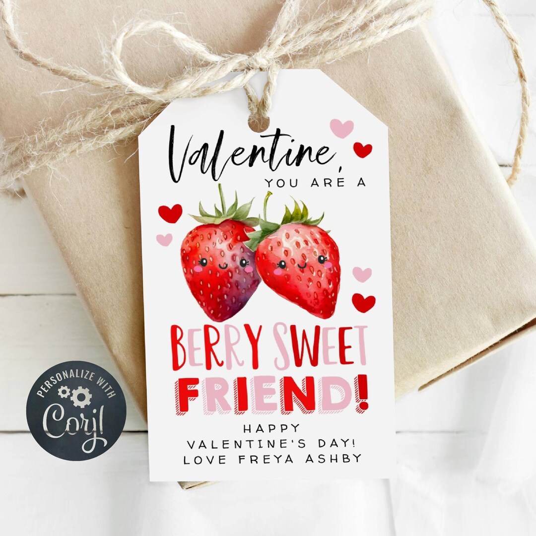 Strawberry Valentine's Day Gift Tag Template, Printable Berry Sweet ...