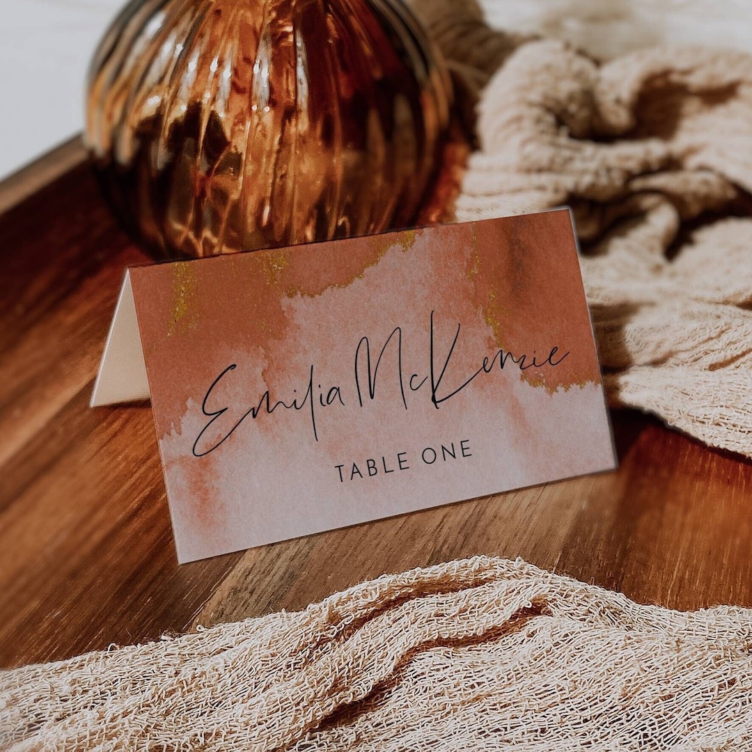 Rust & Gold Place Card Template Printable Modern Wedding Name - Etsy