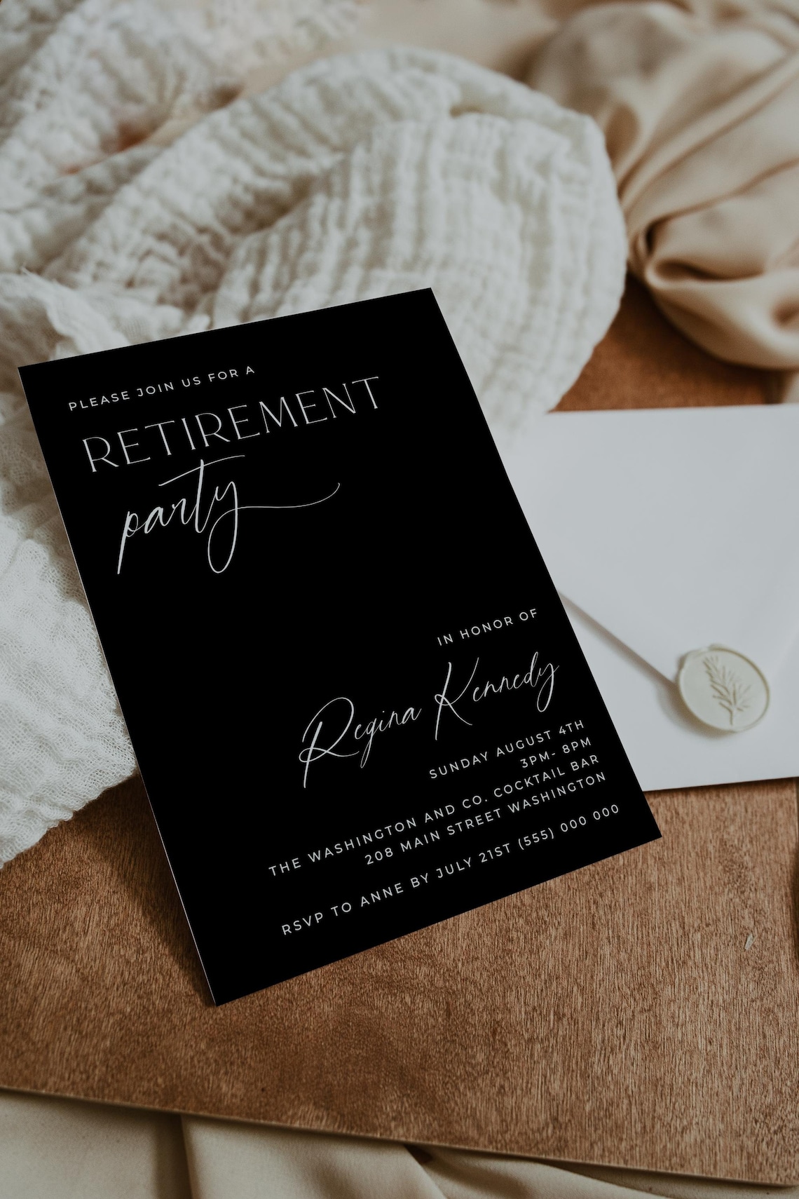 Modern Black Retirement Party Invitation Template, Printable Minimalist ...