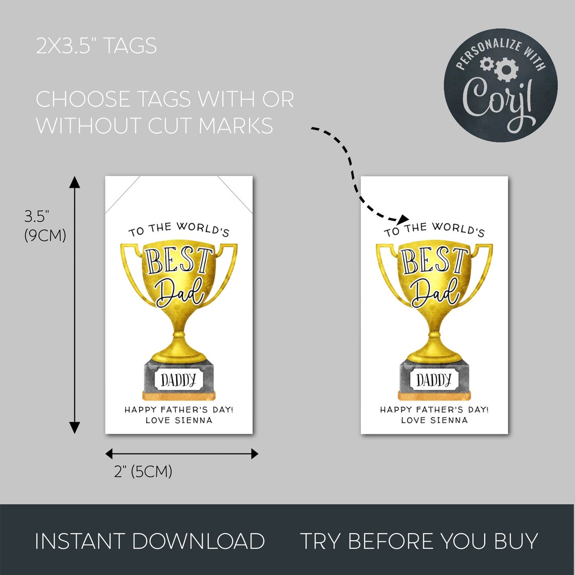 World's Best Dad Trophy Gift Tag Template Printable - Etsy Canada