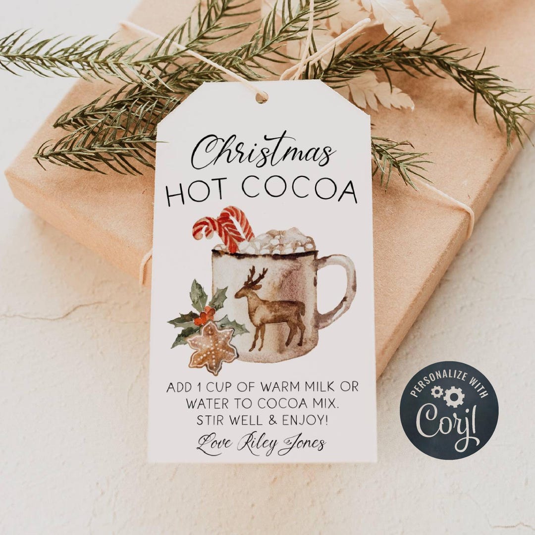 Christmas Hot Cocoa Gift Tag Template, Printable Holiday Hot Chocolate ...