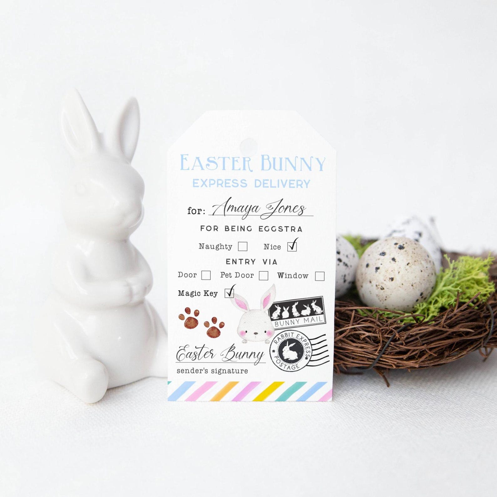 Easter Bunny Express Delivery Gift Tag Template, Printable Easter ...