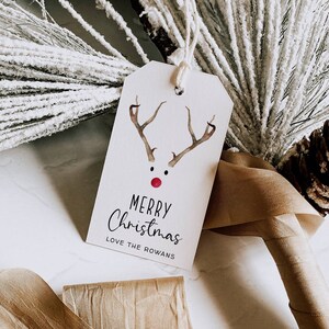 Reindeer Christmas Gift Tag Template, Printable Cute Holiday Favor Tag ...