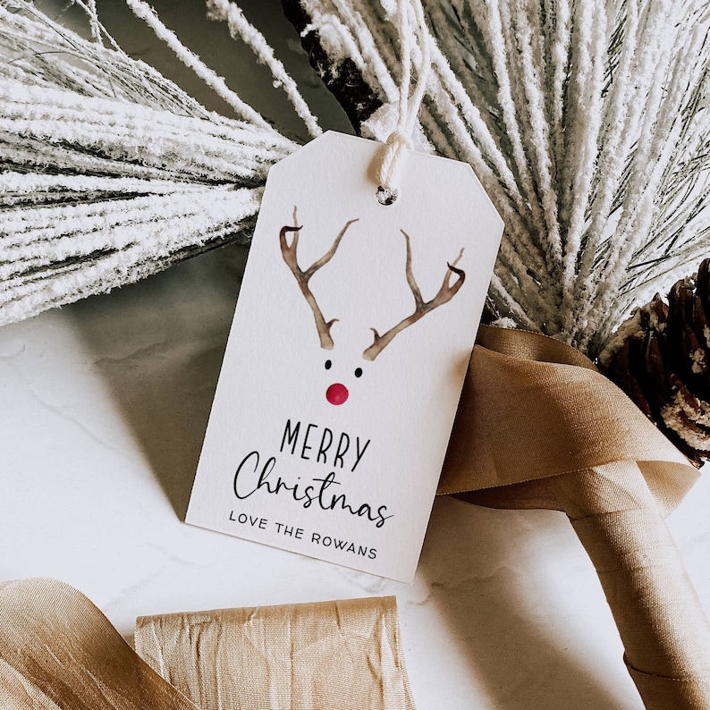 Reindeer Christmas Gift Tag Template, Printable Cute Holiday Favor Tag ...