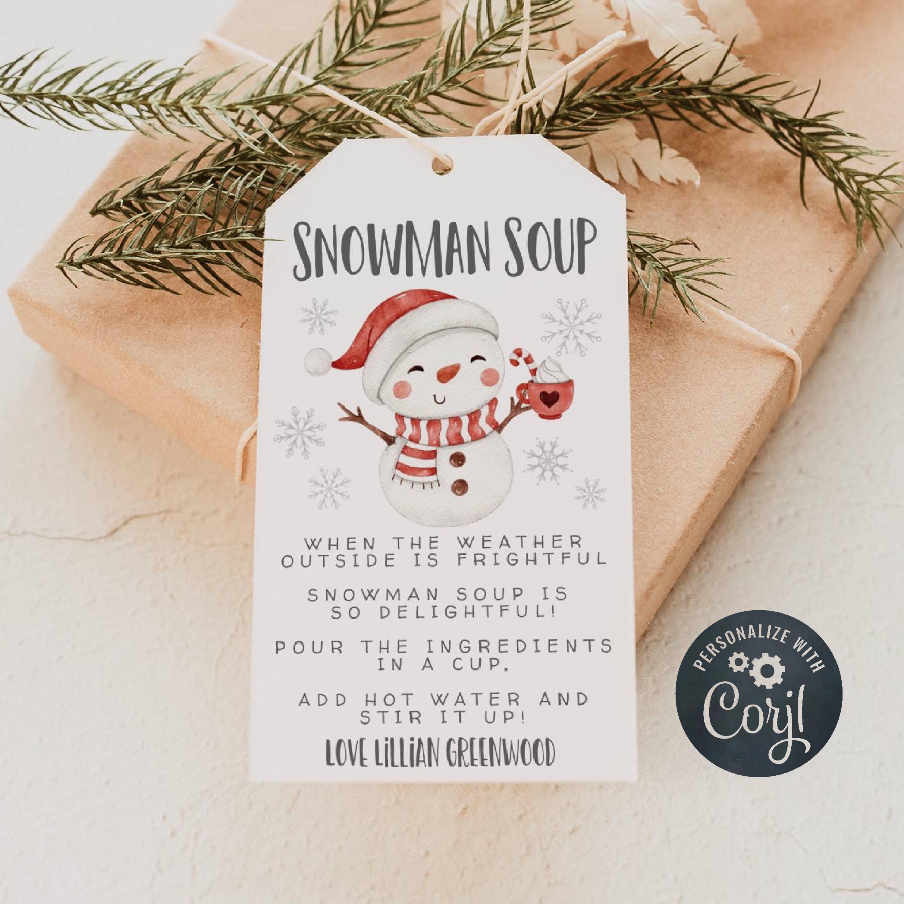 Snowman Soup Christmas Gift Tag Template, Printable Holiday Favor Tag ...