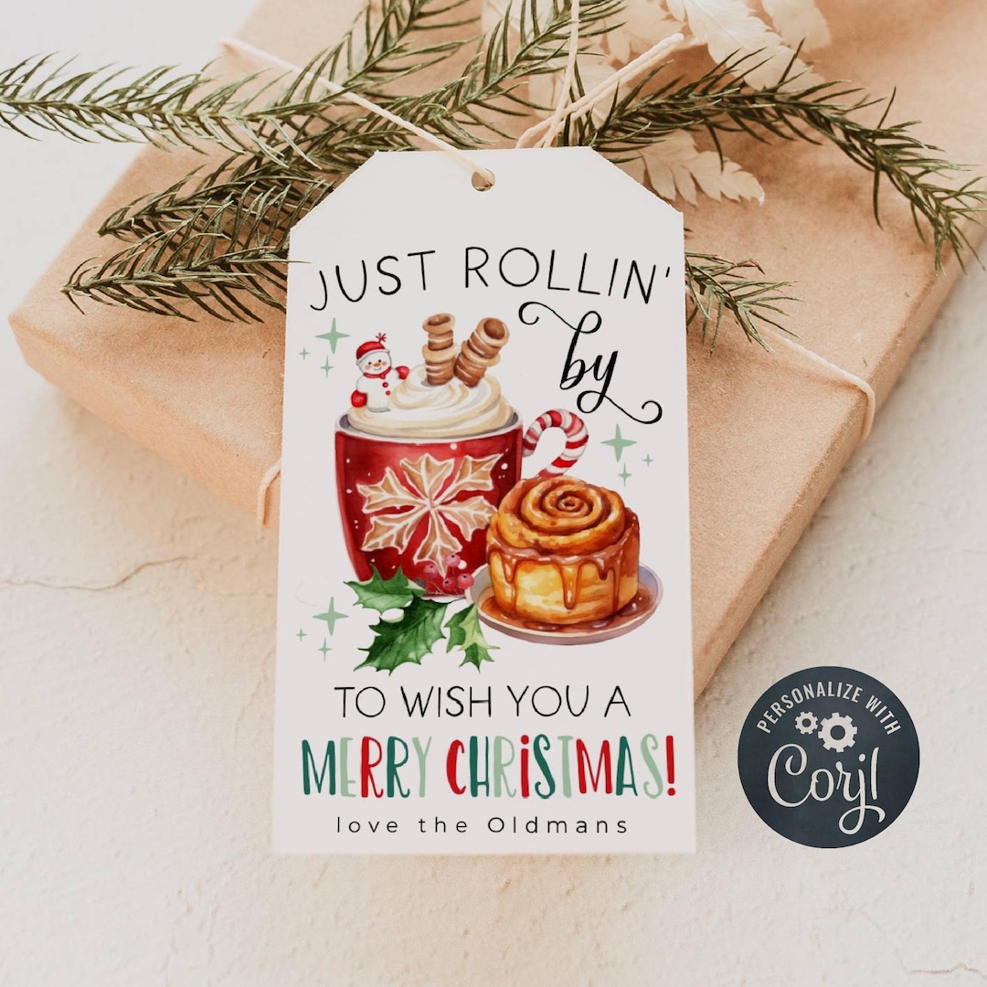 Cinnamon Roll Christmas Gift Tag Template, Printable Just Rolling by ...