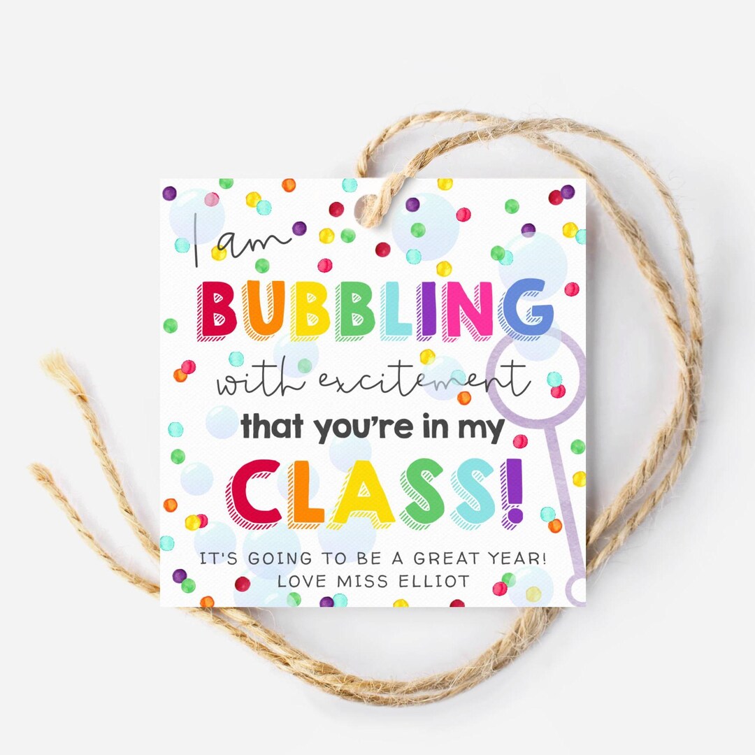 Bubbles Back to School Gift Tag Template, Printable Bubbling With ...