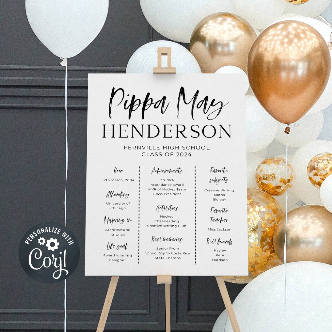 Modern Graduation Milestone Poster Template, Printable Class of 2024 ...