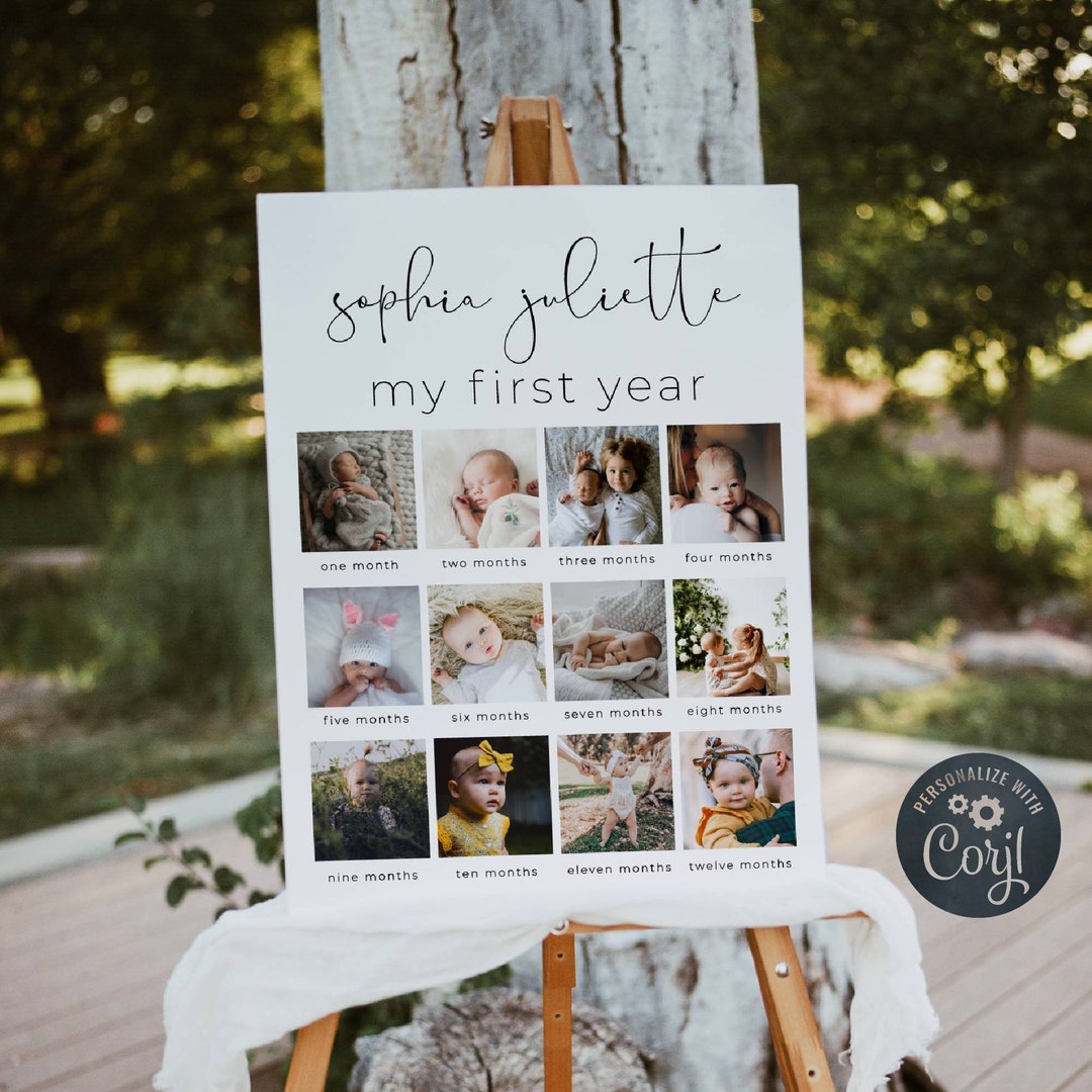 Printable My First Year Photo Poster Template, Modern 1st Birthday ...