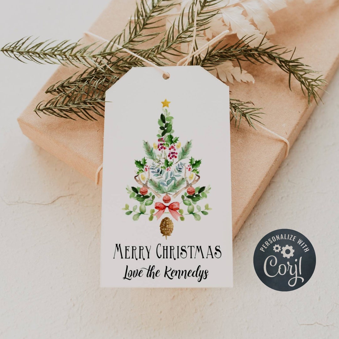 Christmas Tree Gift Tag Template, Printable Holiday Party Favor Tag ...