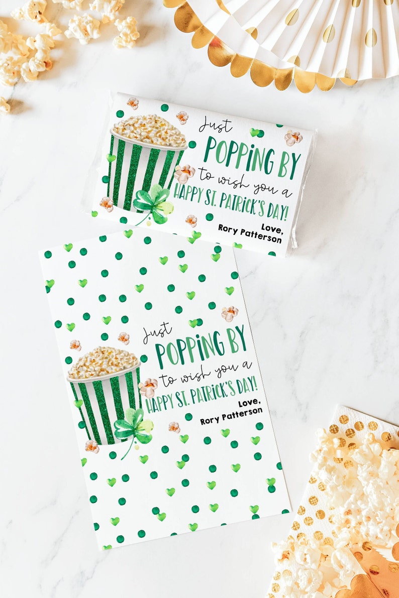St. Patrick's Day Popcorn Wrapper Template, Printable Shamrock Hearts ...
