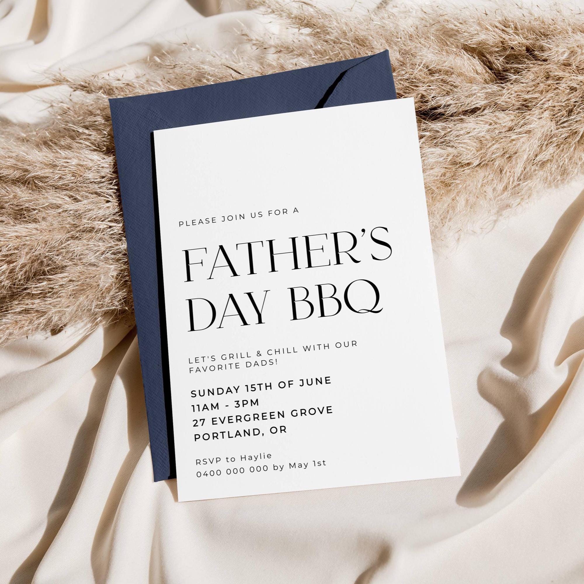 Father's Day BBQ Invitation Template, Printable Minimalist Grill ...