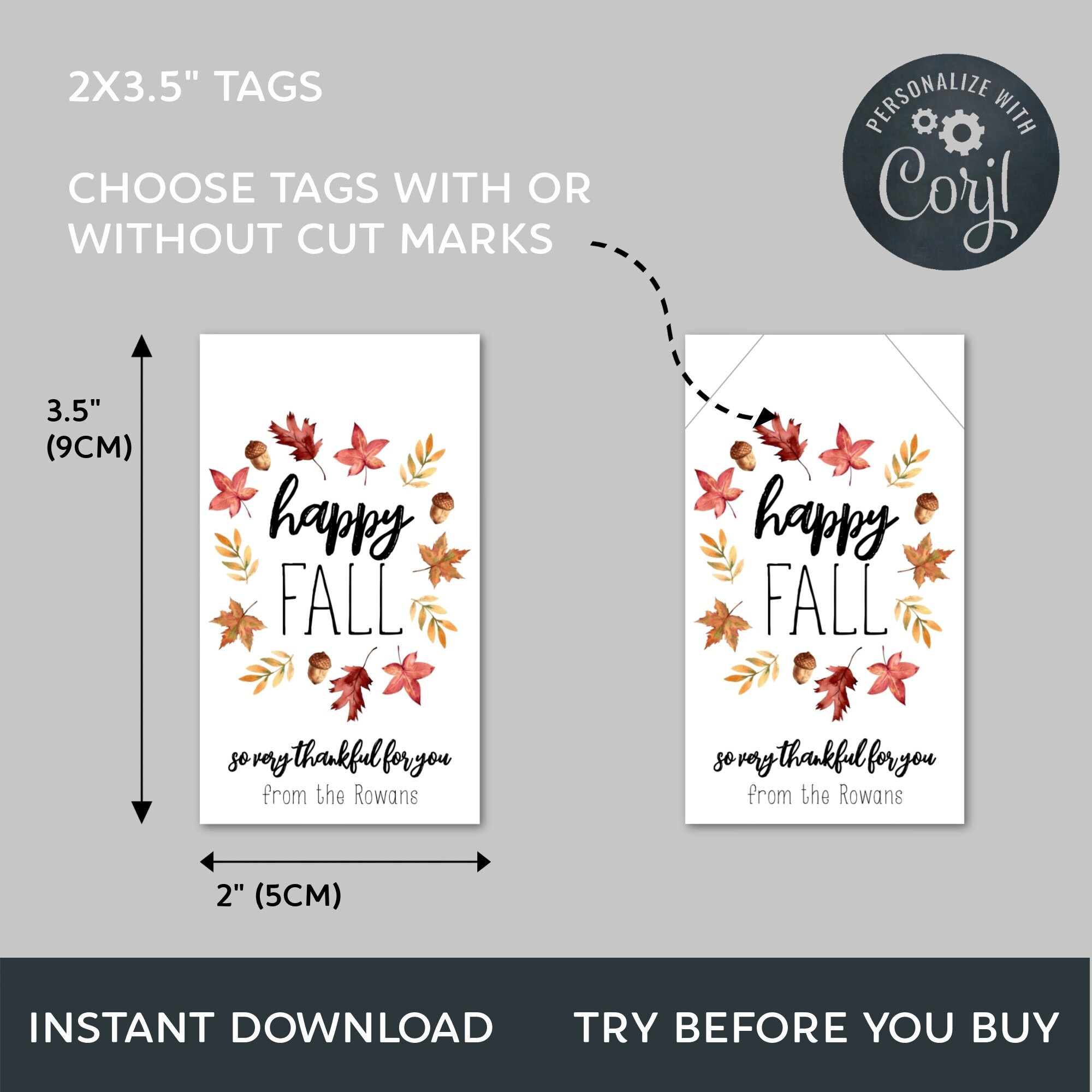 Happy Fall Gift Tag Template, Printable Hello Fall Gift Tag, Editable ...