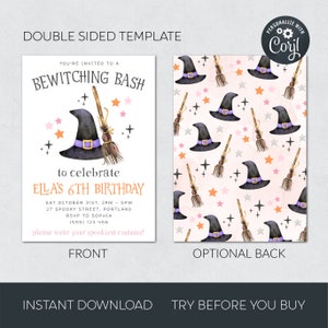 Bewitching Bash Halloween Birthday Invitation Template, Printable Witch Invite, Editable Spooky ...