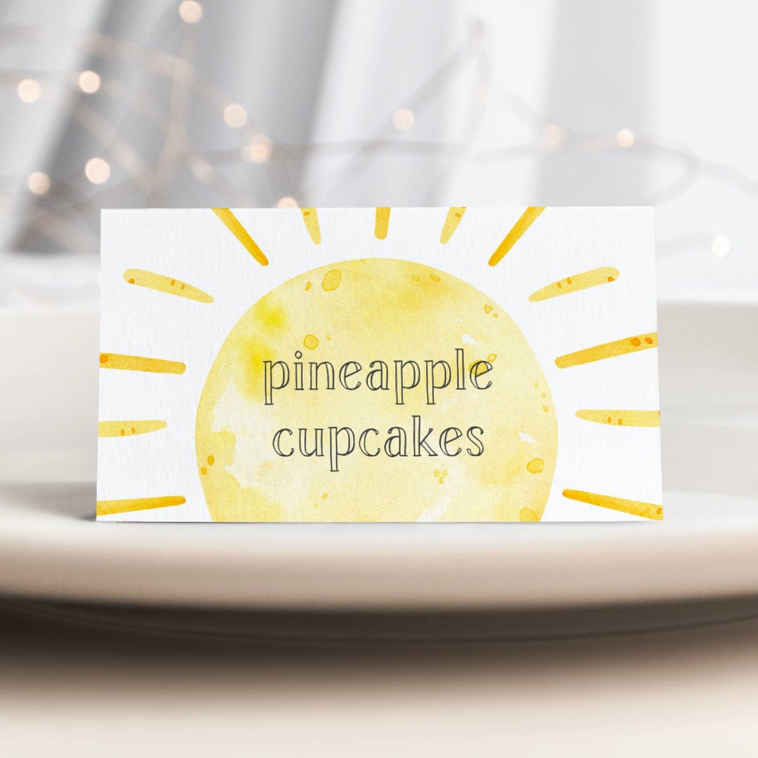 Sunshine Birthday Food Label Template, Printable Sun Buffet Tent Cards ...
