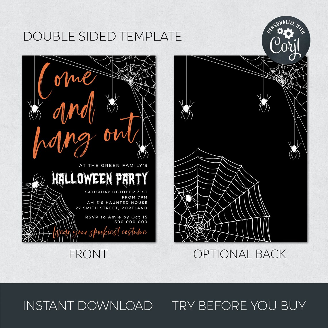 Come and Hang Out Halloween Party Invitation Template, Printable ...