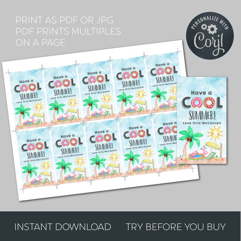 Have A Cool Summer Gift Tag Template Printable End of School - Etsy Canada