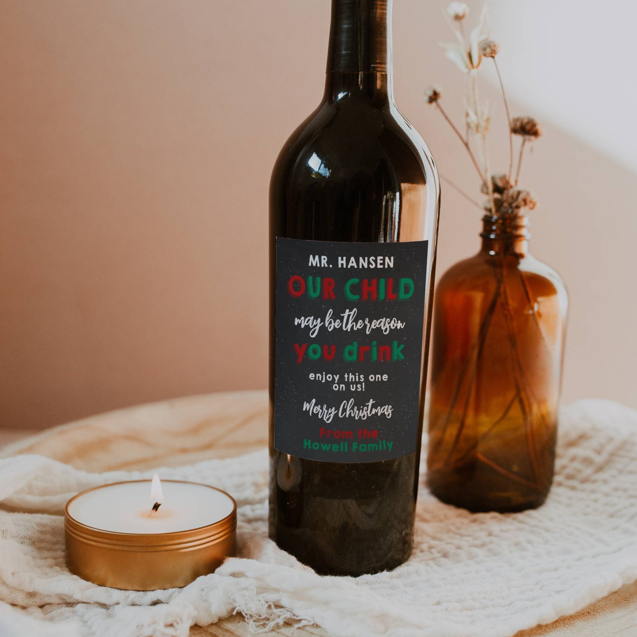 Editable Christmas Gift for Teacher, Printable Wine Bottle Label ...