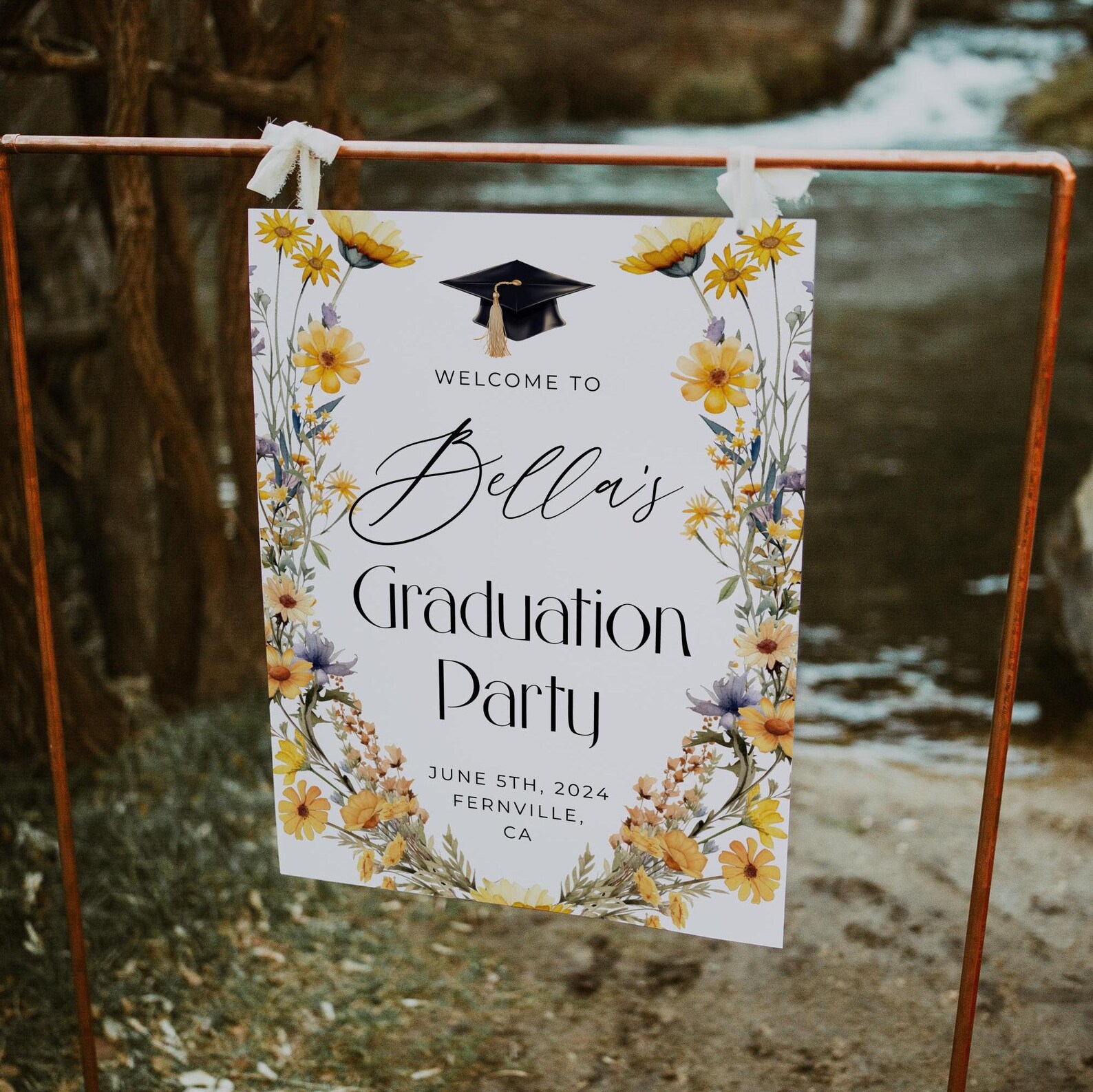 Wildflowers Graduation Welcome Sign Template, Printable Modern Boho ...