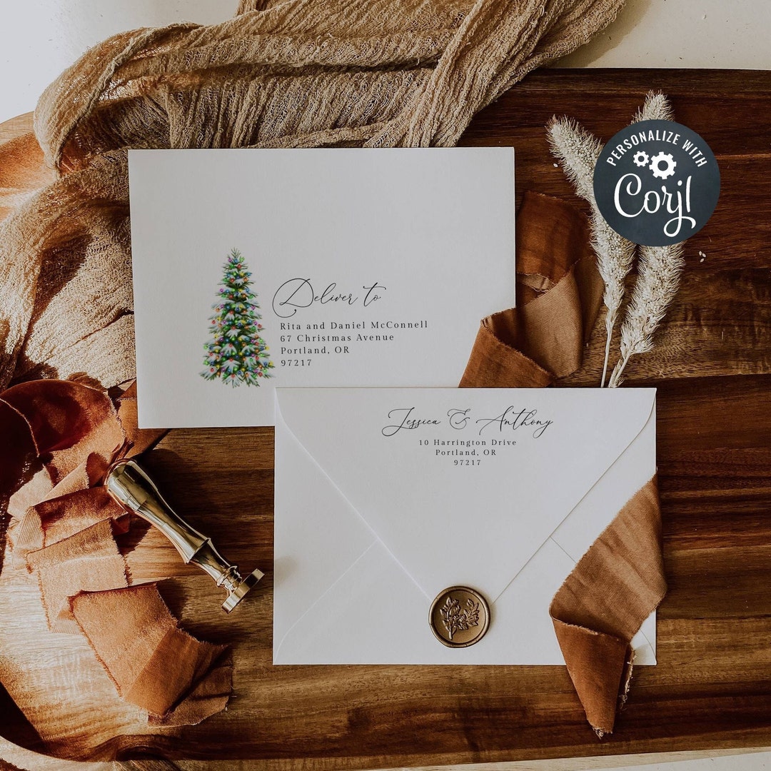 Watercolor Christmas Tree Envelope Template, Printable Holiday Envelope ...