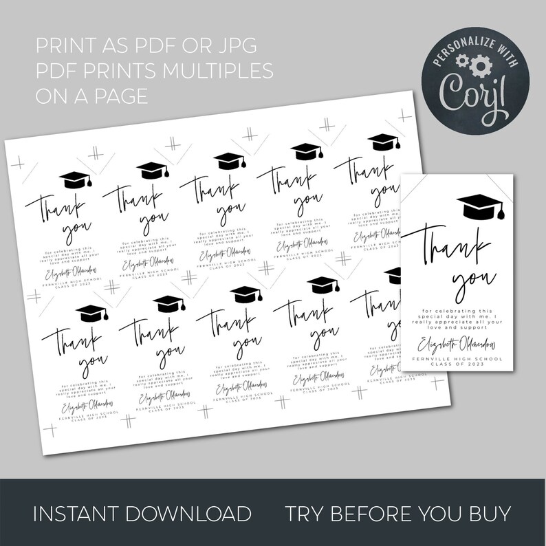 Modern Graduation Thank You Favor Tag Template, Printable Minimal Grad ...