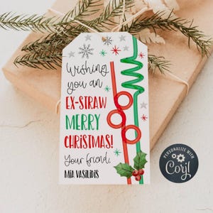 Christmas Crazy Straw Gift Tag Template, Printable Ex-straw Merry ...