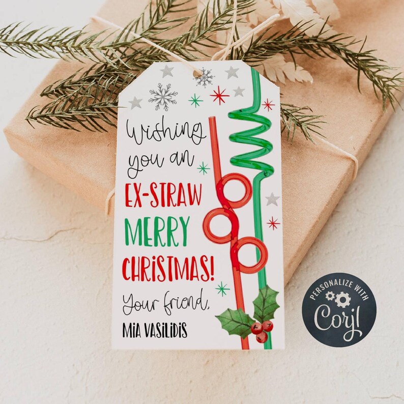 Christmas Crazy Straw Gift Tag Template, Printable Ex-straw Merry ...