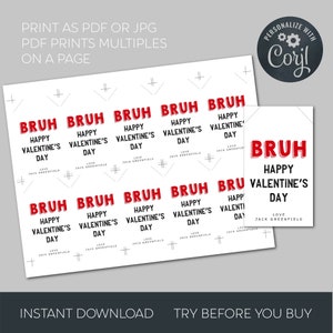 Bruh Valentine's Day Gift Tag Template, Printable Funny Boys Preteen ...