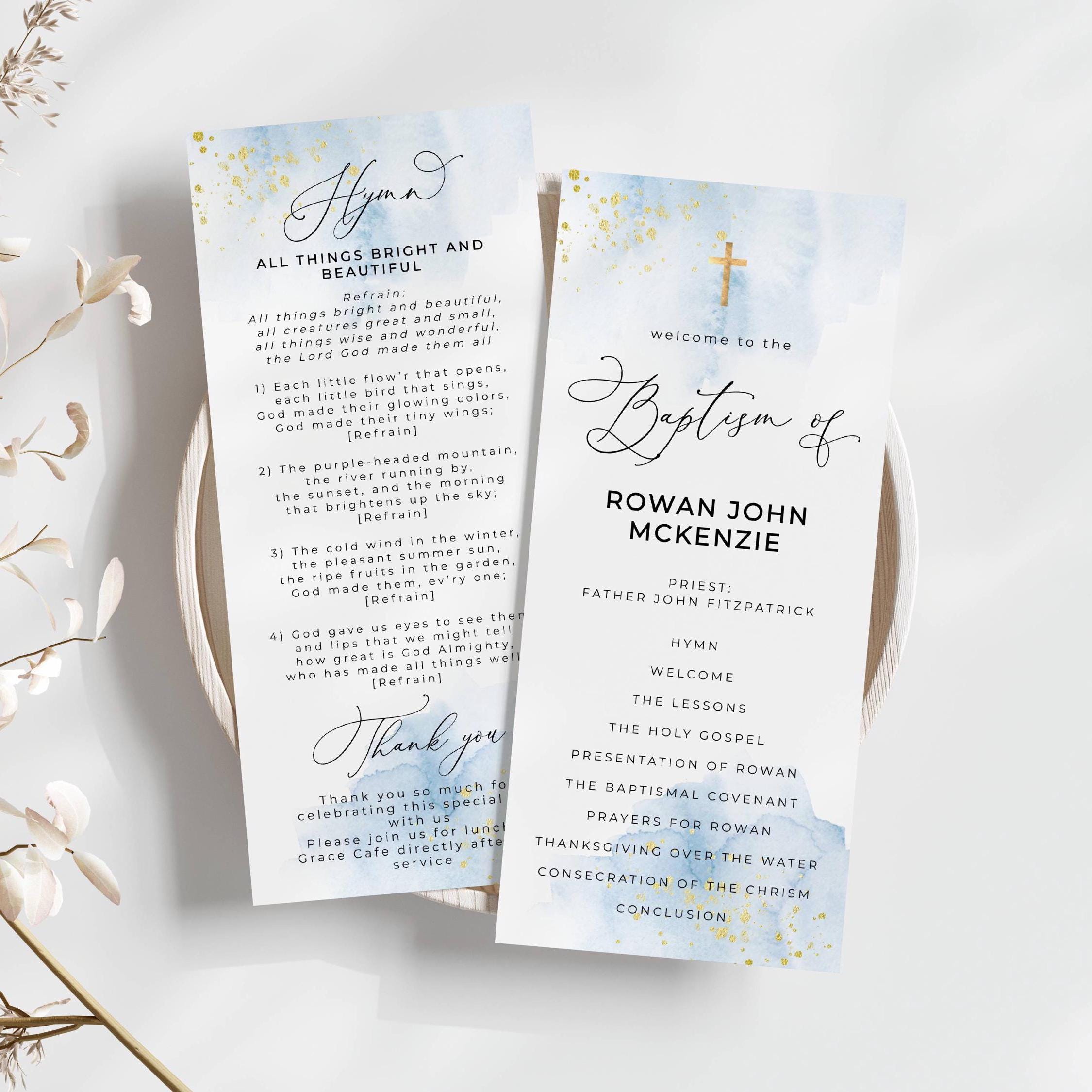Baby Blue Baptism Program Template, Printable Watercolor Christening ...