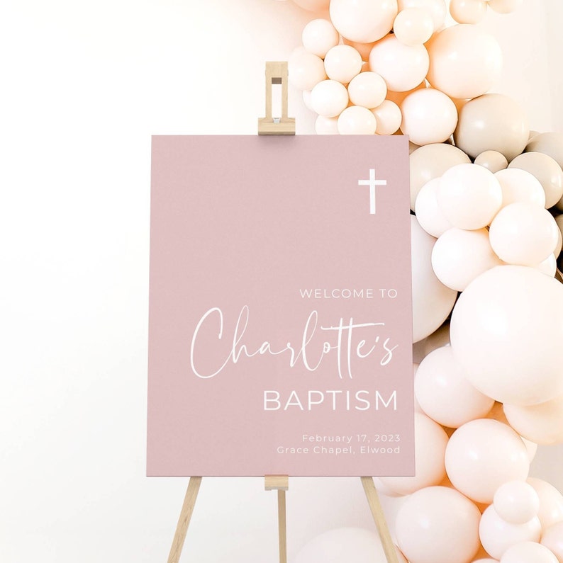 Blush Pink Baptism Welcome Sign Template, Printable Modern Minimal ...