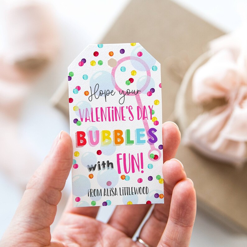 Valentine's Day Bubbles Gift Tag Template Printable - Etsy