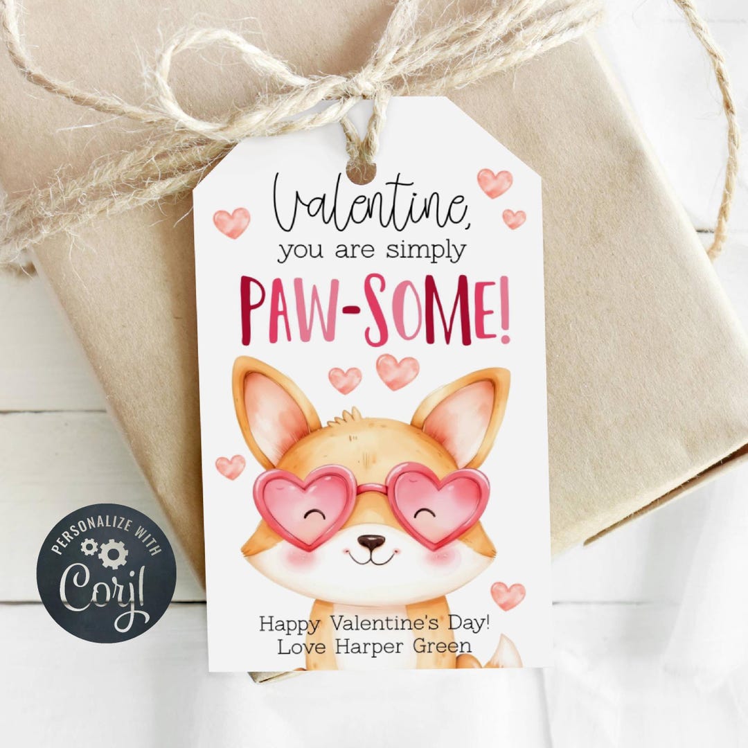Dog Valentine's Day Gift Tag Template, Printable Paw-some Friend ...