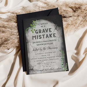 Tombstone Halloween Invitation Template, Printable Gravestone Halloween ...