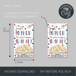 4th of July Popcorn Favor Tag Template, Printable Just Popping by July ...