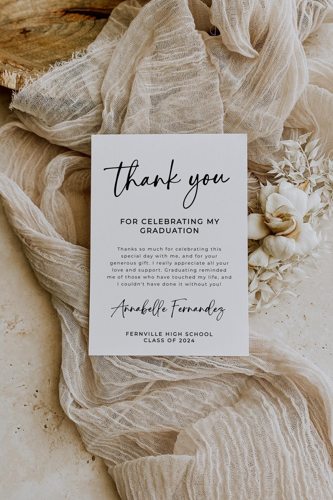 Minimal Graduation Photo Thank You Card Template, Printable Modern ...