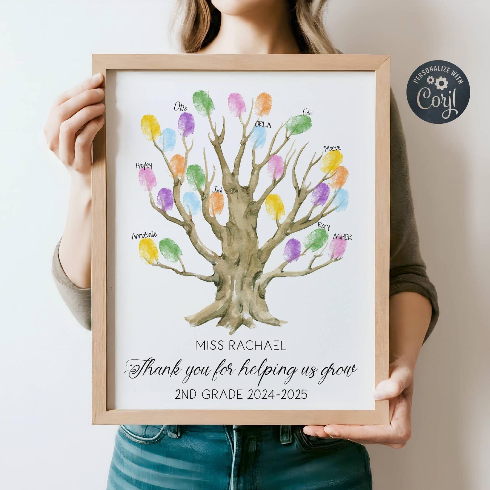 Teacher Gift Fingerprint Tree Sign Template, Printable Teacher Thank ...